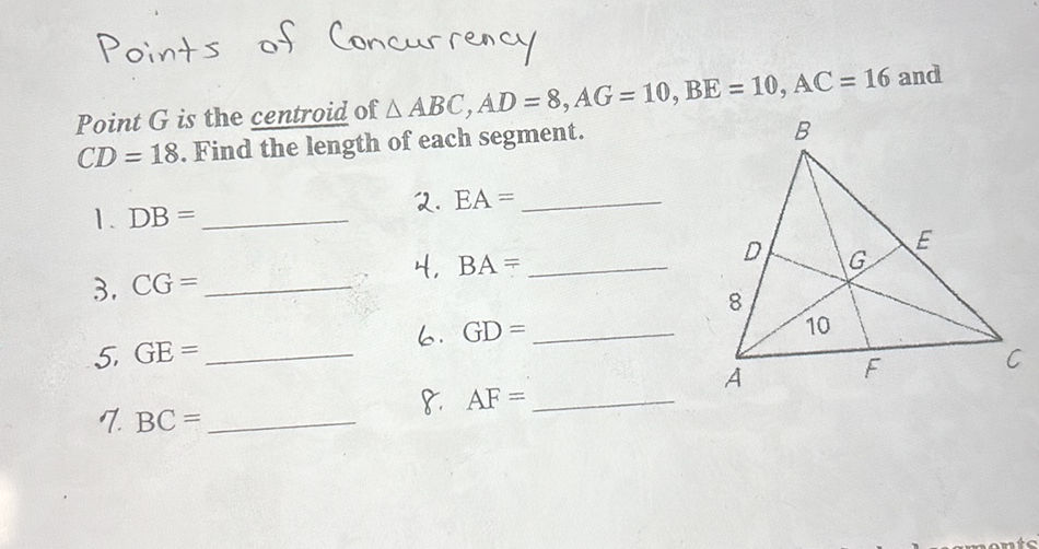 Point G is the centroid of $ ABC$, $AD = | StudyX