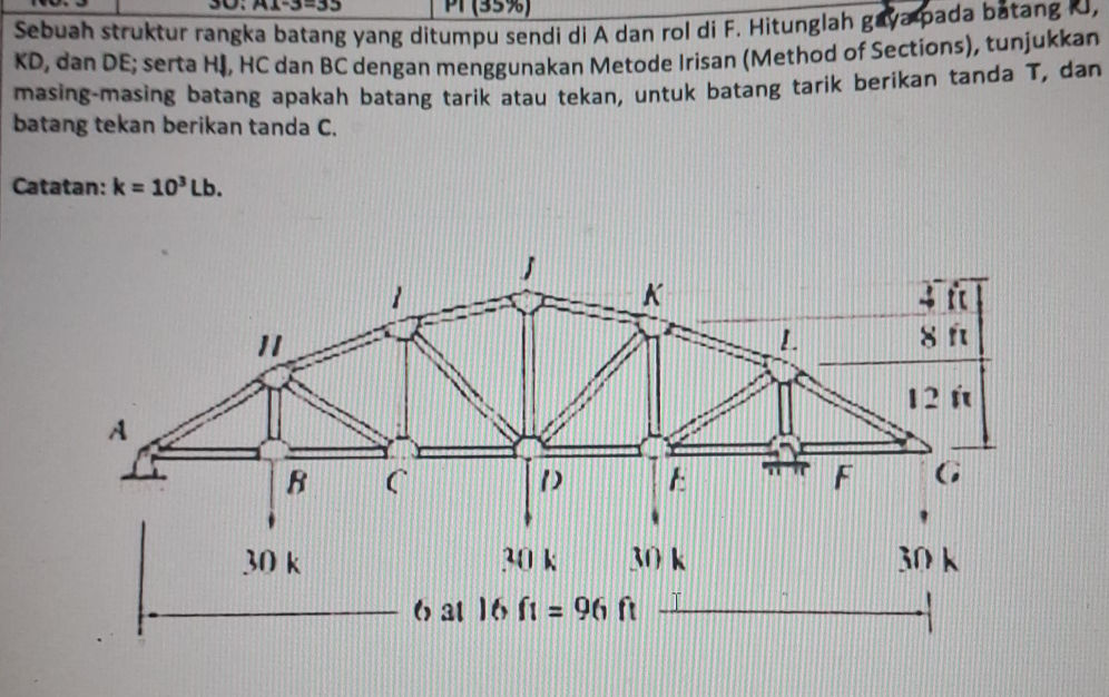 Sebuah struktur rangka batang yang ditumpu | StudyX