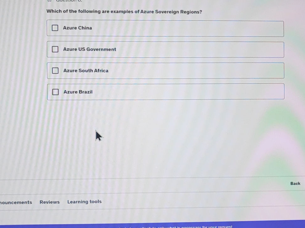 Which of the following are examples of Azure | StudyX
