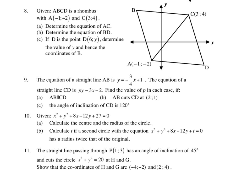 8. Given: ABCD is a rhombus with A(-1;-2) | StudyX