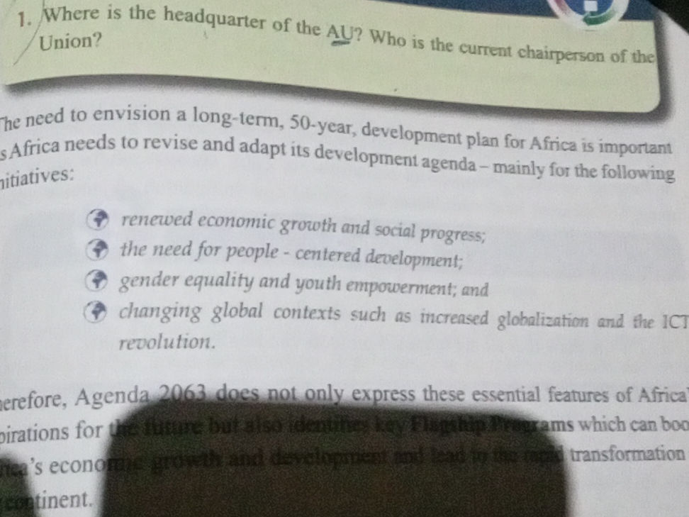 1. Where is the headquarter of the AU? Who | StudyX