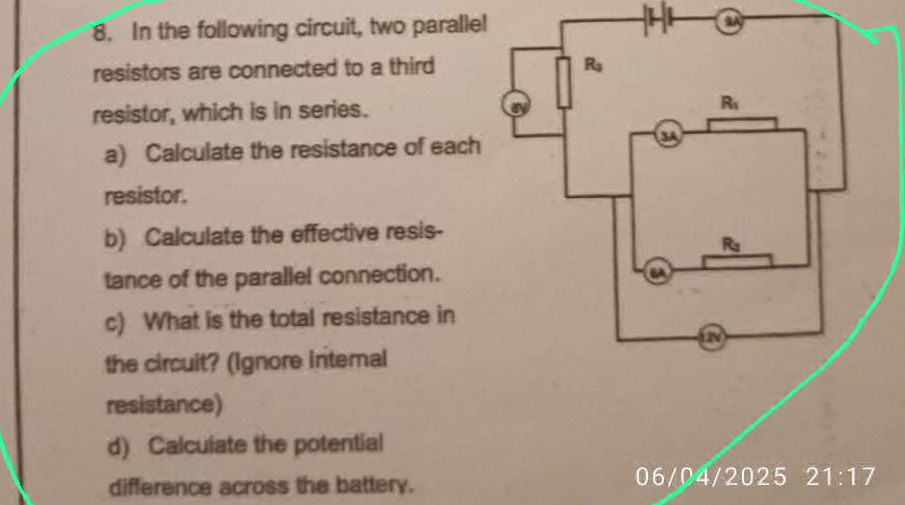 8. In the following circuit, two parallel | StudyX