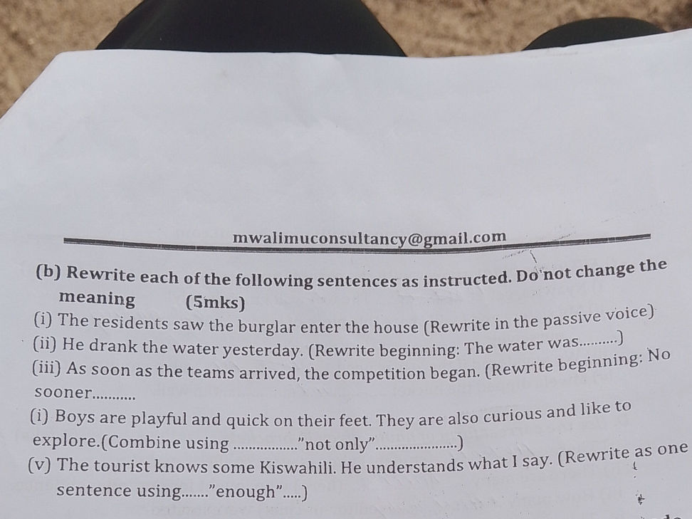 (b) Rewrite each of the following sentences | StudyX