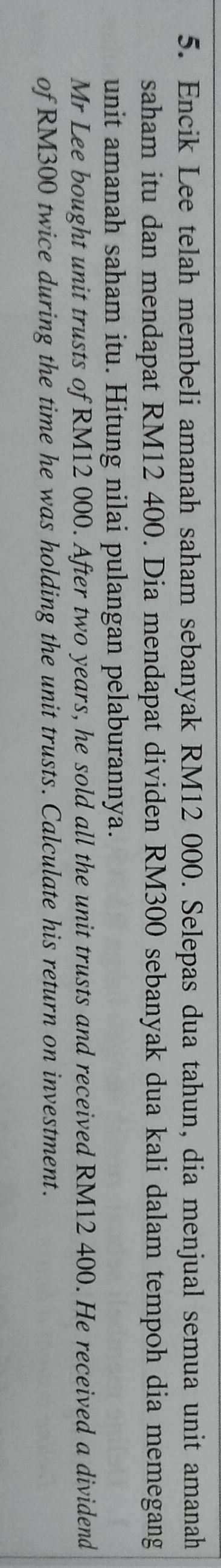 Encik Lee telah membeli amanah saham | StudyX