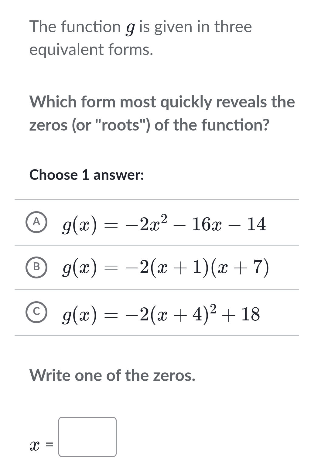 The function $g$ is given in three | StudyX