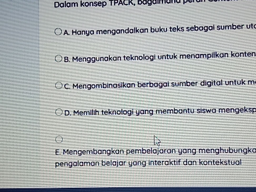 Dalam konsep TPACK, bagaimana peran Content? | StudyX
