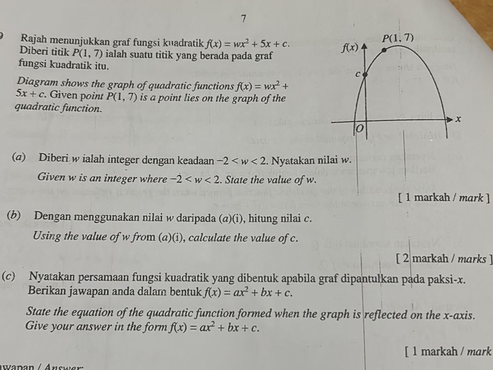 Rajah menunjukkan graf fungsi kuadratik | StudyX