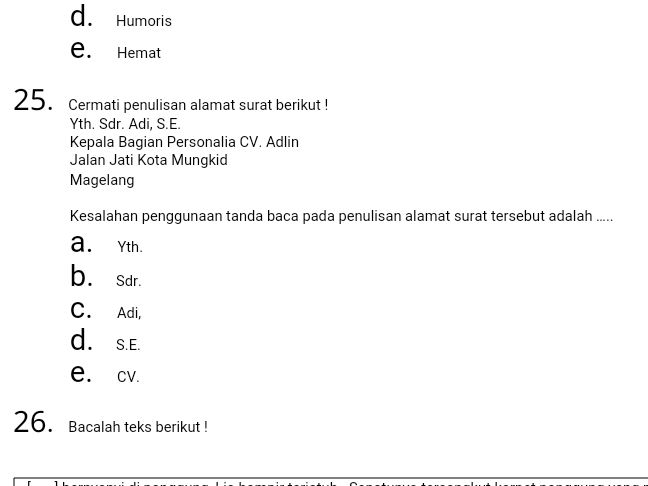 25. Cermati penulisan alamat surat berikut! | StudyX