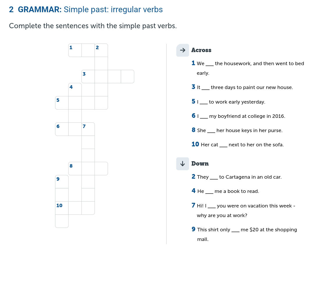 2 GRAMMAR: Simple past: irregular verbs | StudyX