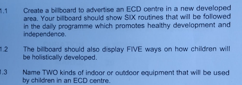 1.1 Create a billboard to advertise an ECD | StudyX