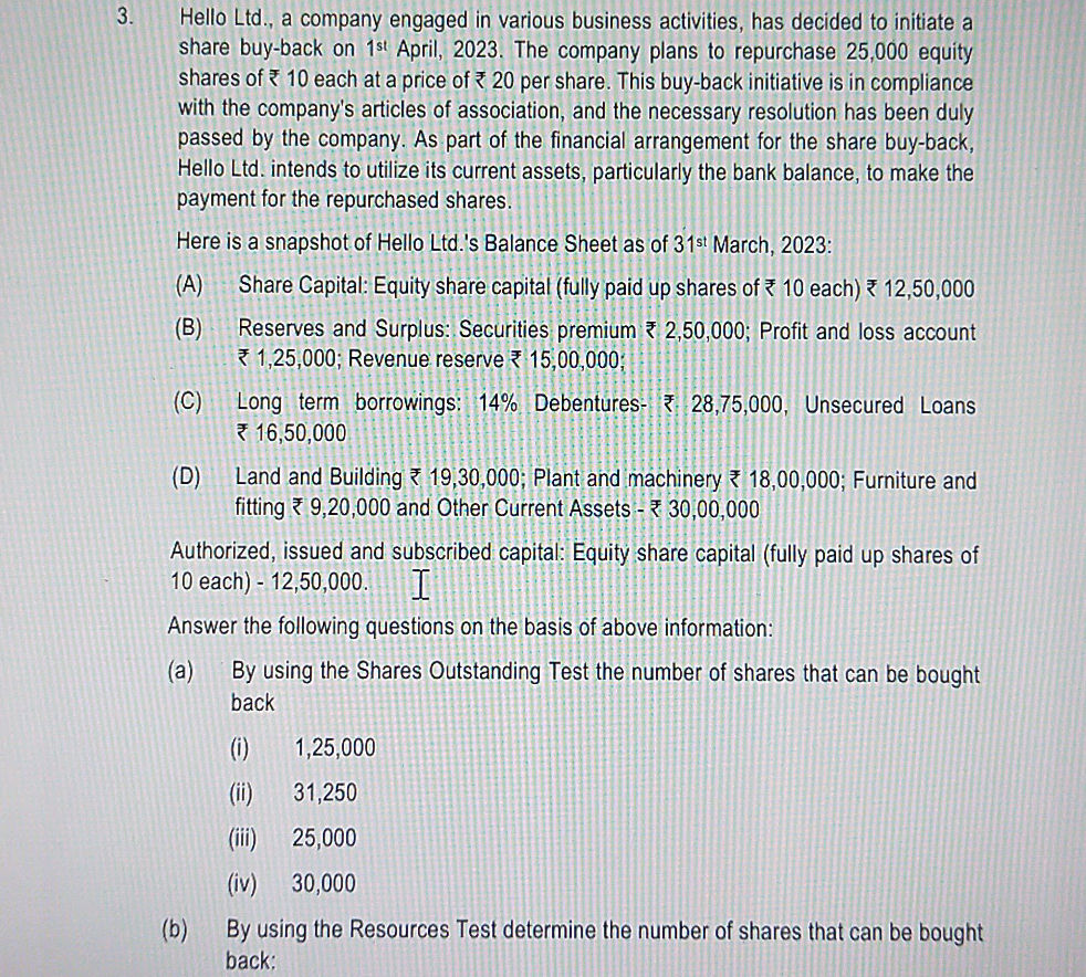 3. Hello Ltd., a company engaged in various | StudyX