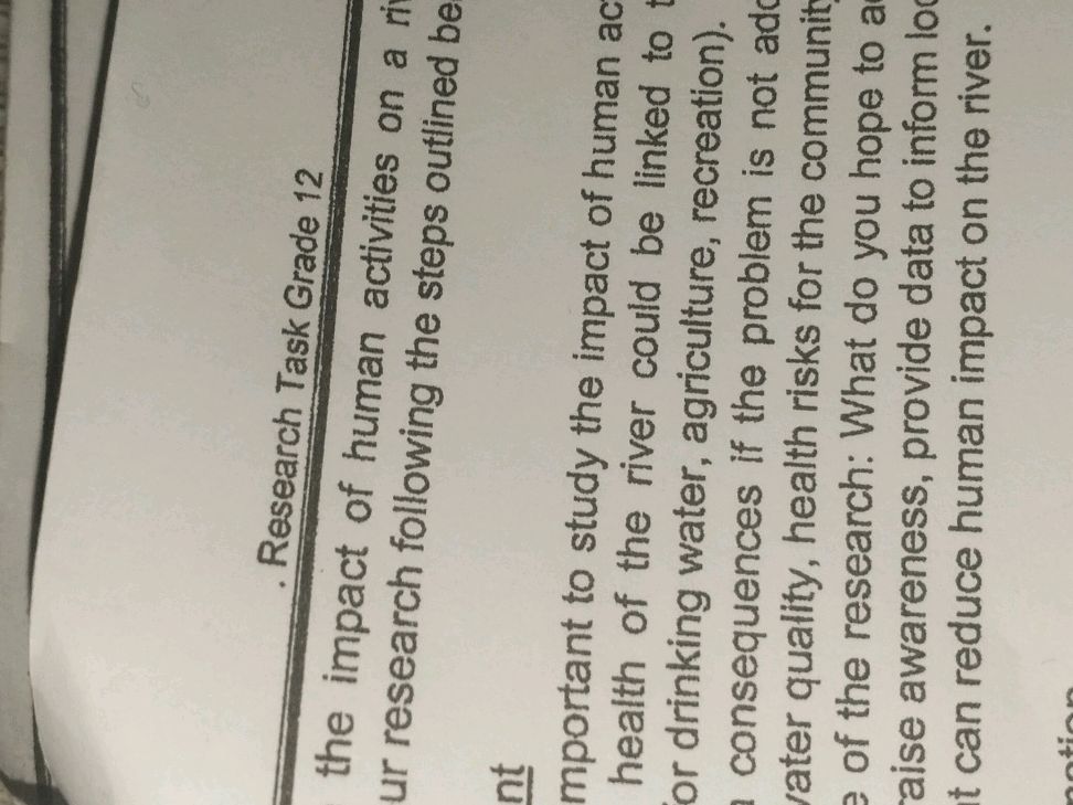 Research Task Grade 12 the impact of human | StudyX