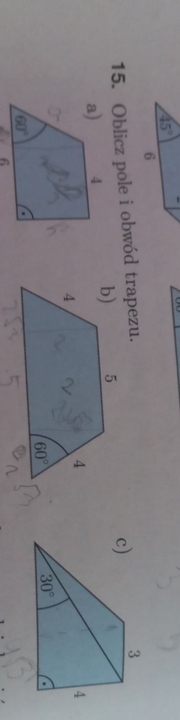 15. Oblicz pole i obwód trapezu. a) 4 b) | StudyX