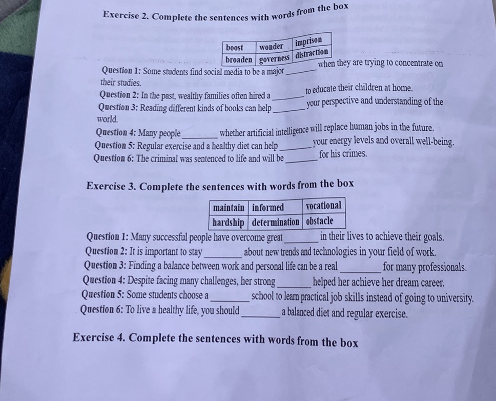 Exercise 2. Complete the sentences with | StudyX