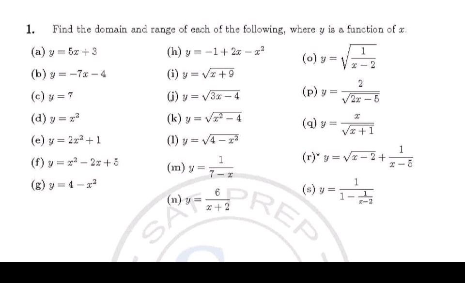 1. Find the domain and range of each of the | StudyX