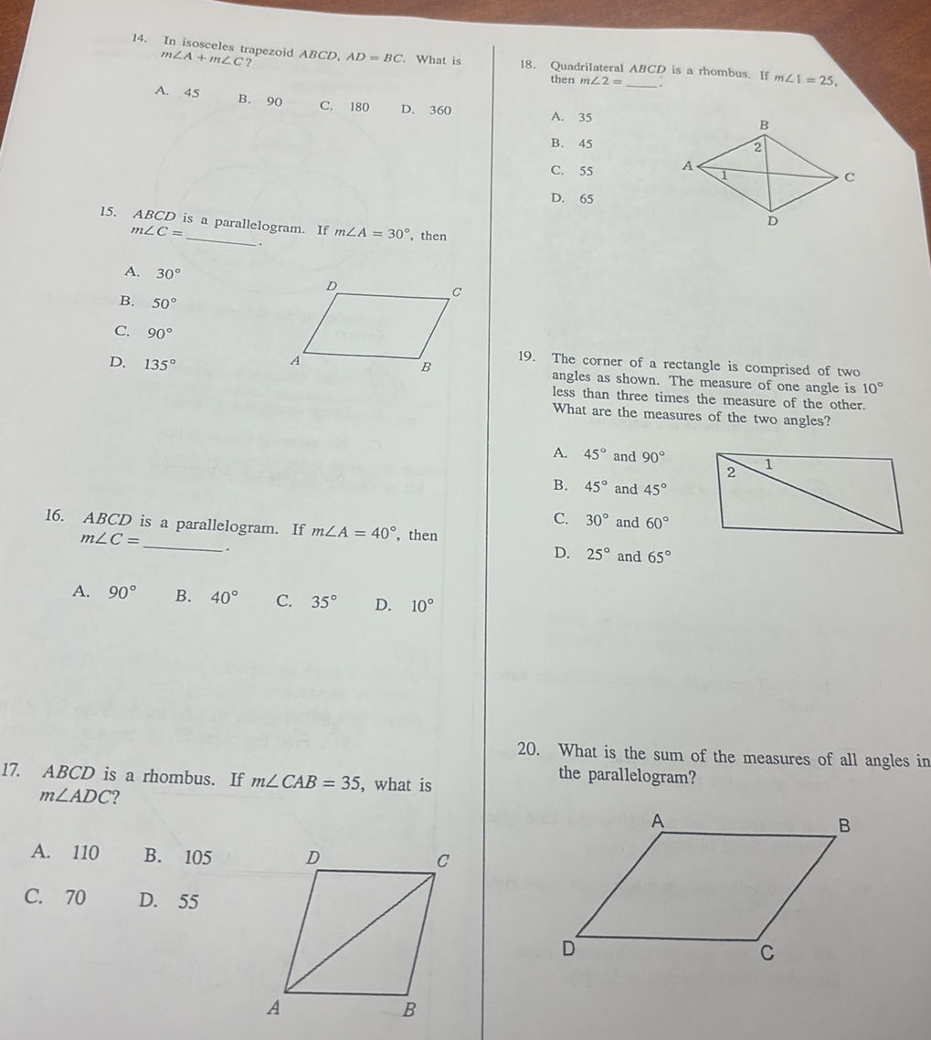 14. In isosceles trapezoid ABCD, AD = BC. | StudyX