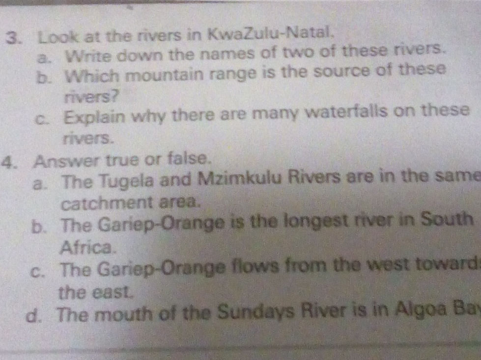 3. Look at the rivers in KwaZulu-Natal. a. | StudyX