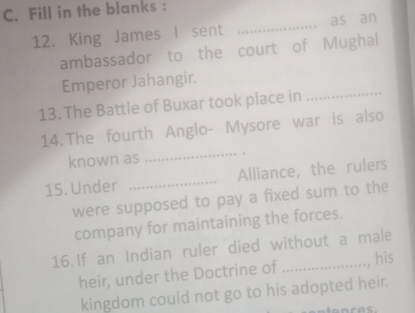 C. Fill in the blanks : 12. King James I | StudyX