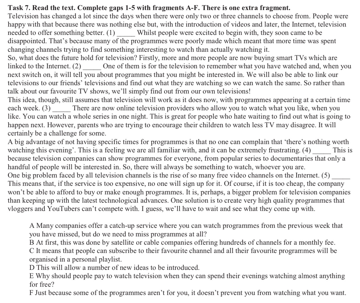Task 7. Read the text. Complete gaps 1-5 | StudyX