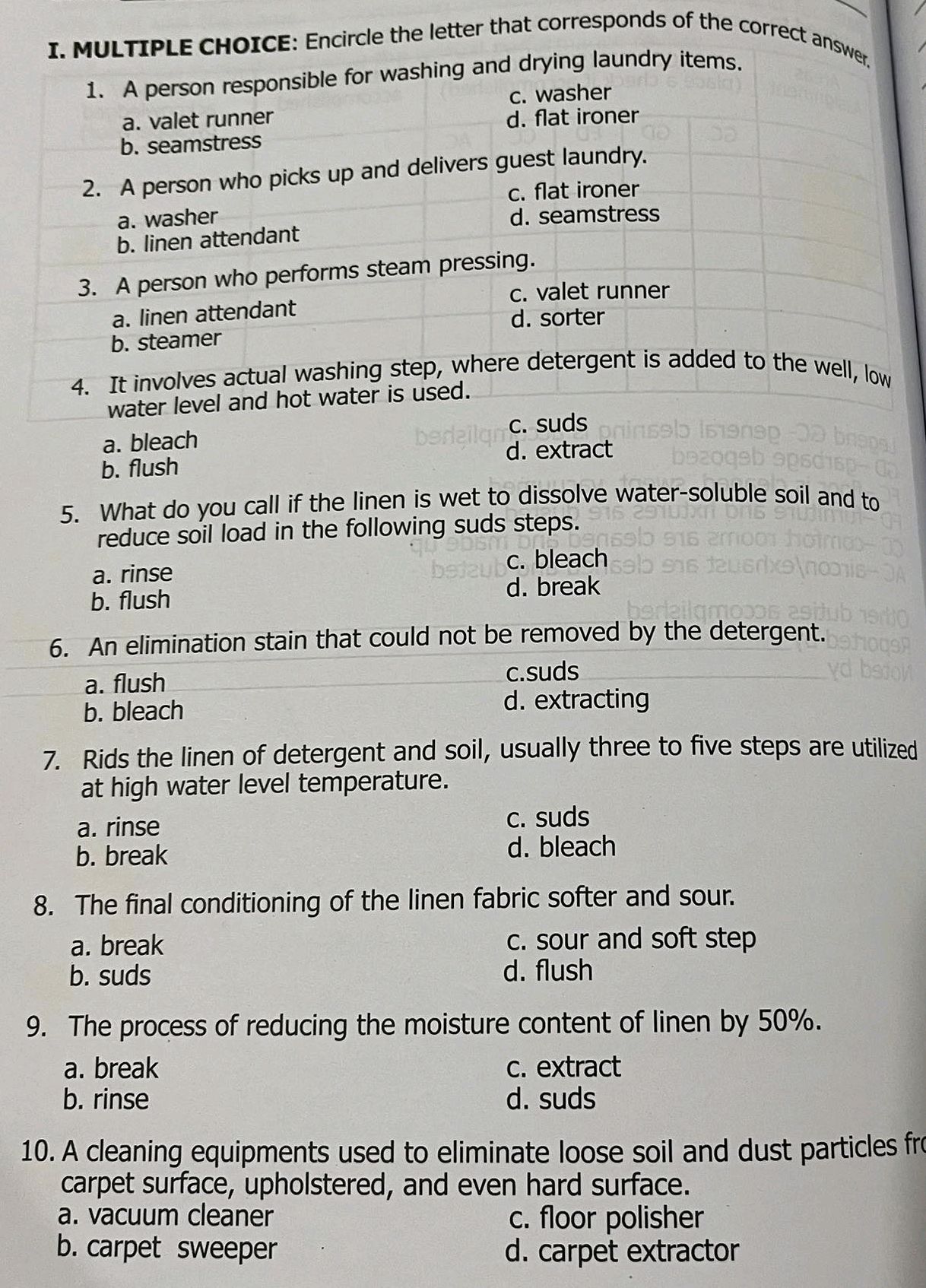 I. MULTIPLE CHOICE: Encircle the letter that | StudyX