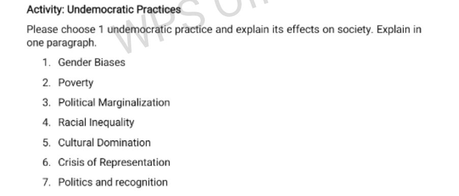 Please choose 1 undemocratic practice and | StudyX