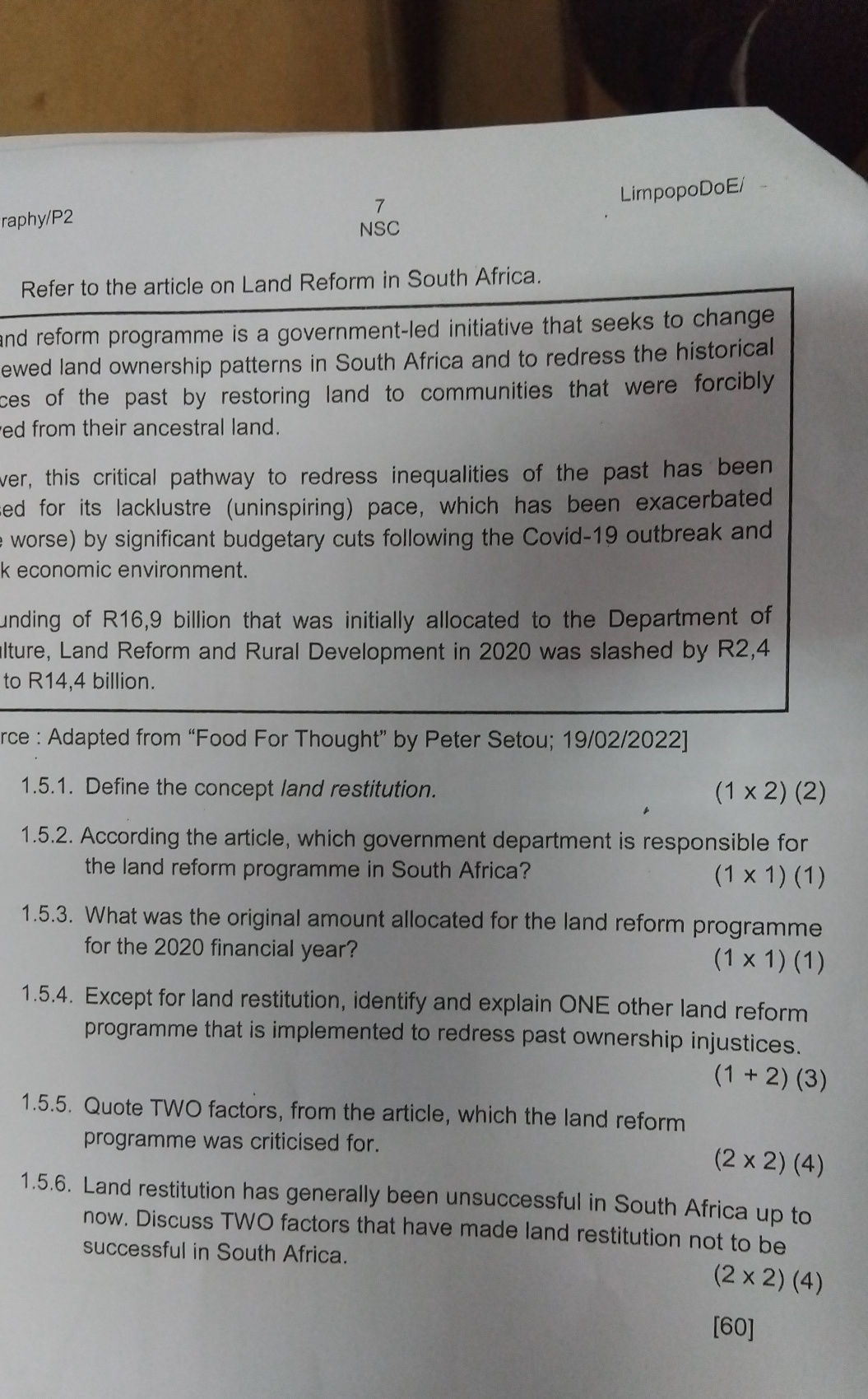 1.5.1. Define the concept land restitution. | StudyX