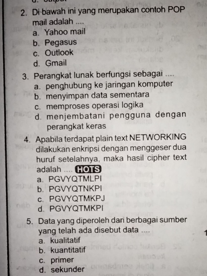 2. Di bawah ini yang merupakan contoh POP | StudyX