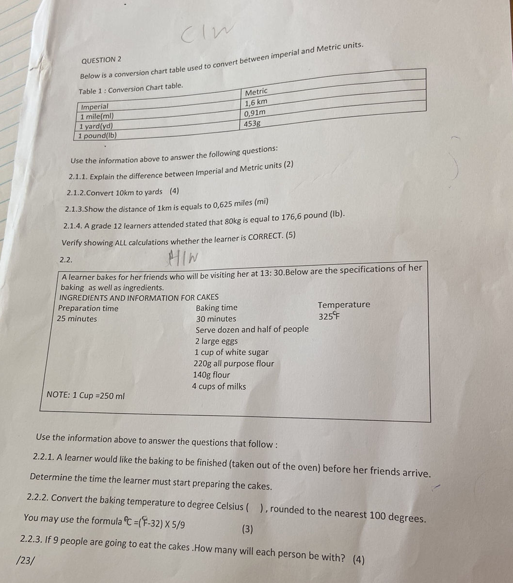 QUESTION 2 Below is a conversion chart | StudyX
