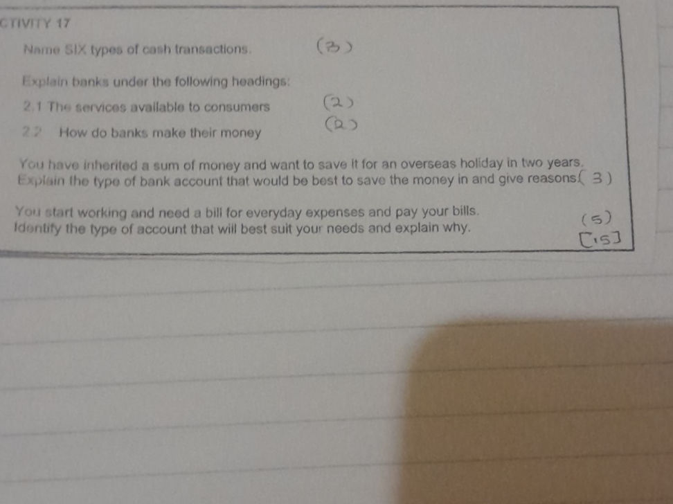 Name SIX types of cash transactions. Explain
