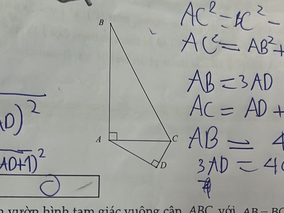 AC²=BC²- AC²=AB²+ AB=3AD AC = AD + AB = 4 | StudyX