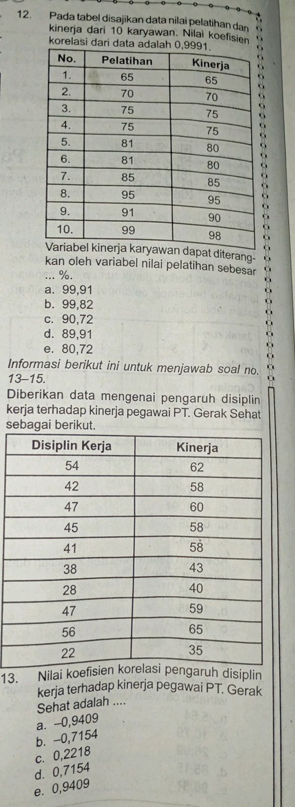 12. Pada tabel disajikan data nilai | StudyX