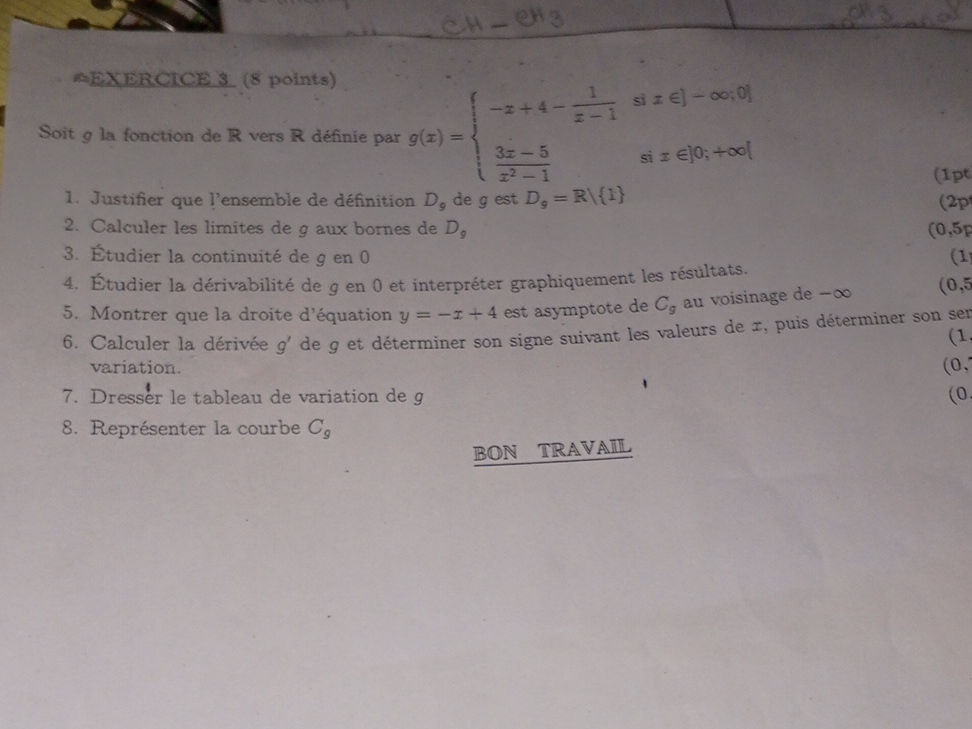 EXERCICE 3. (8 points) Soit g la fonction | StudyX