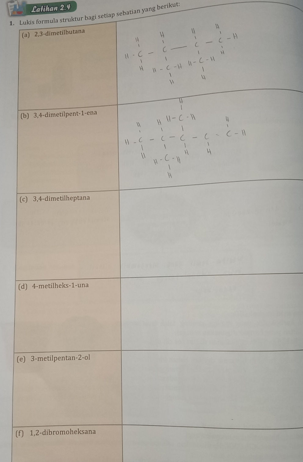 1. Lukis formula struktur bagi setiap | StudyX