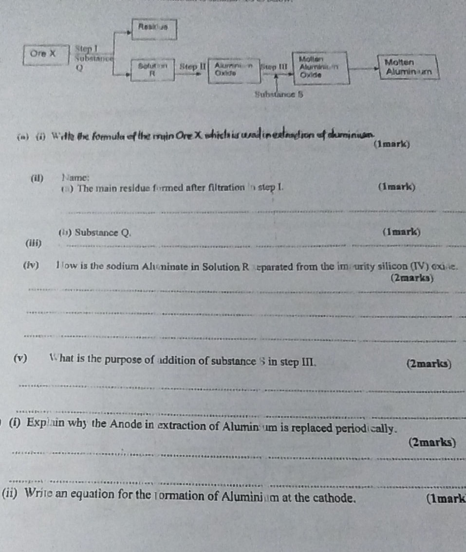 (a) (i) With the formula of the main Ore X | StudyX