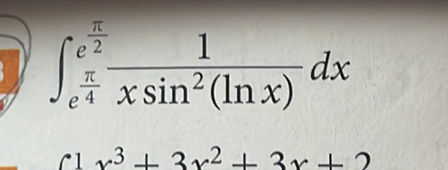 e^{ { }{4}}}^{e^2} {1}{x ^2( x)} dx$ | StudyX