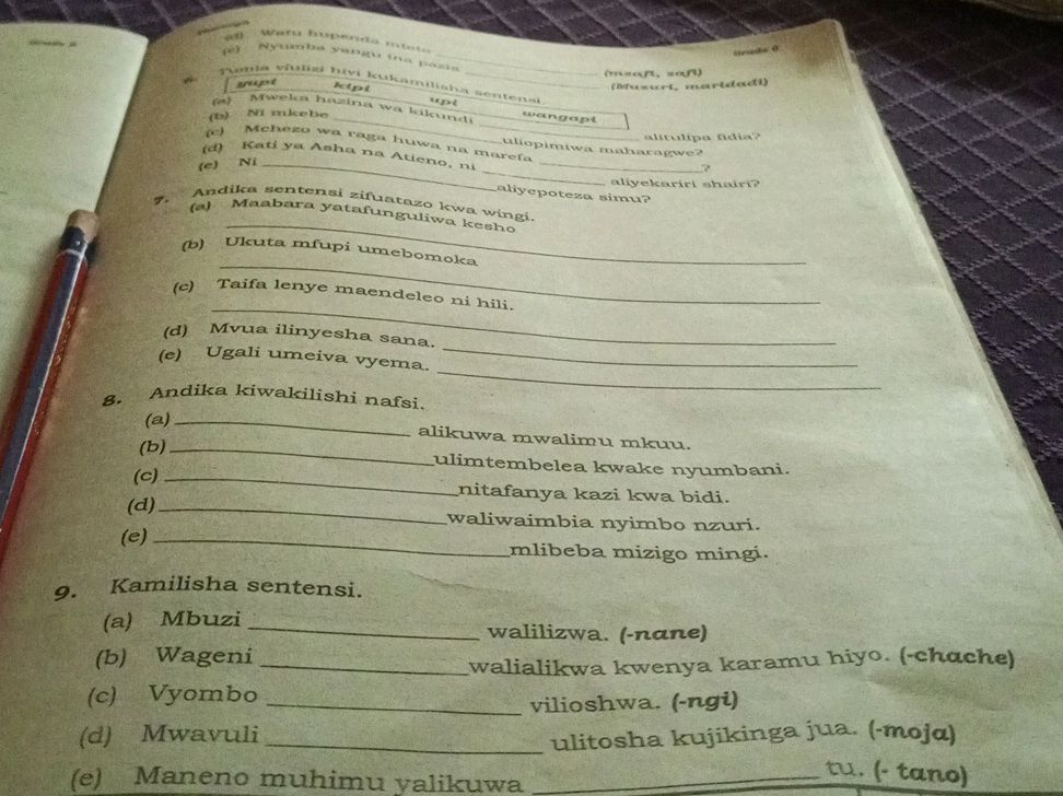 4. Tumia vishazi hivi kukamilisha sentensi. | StudyX