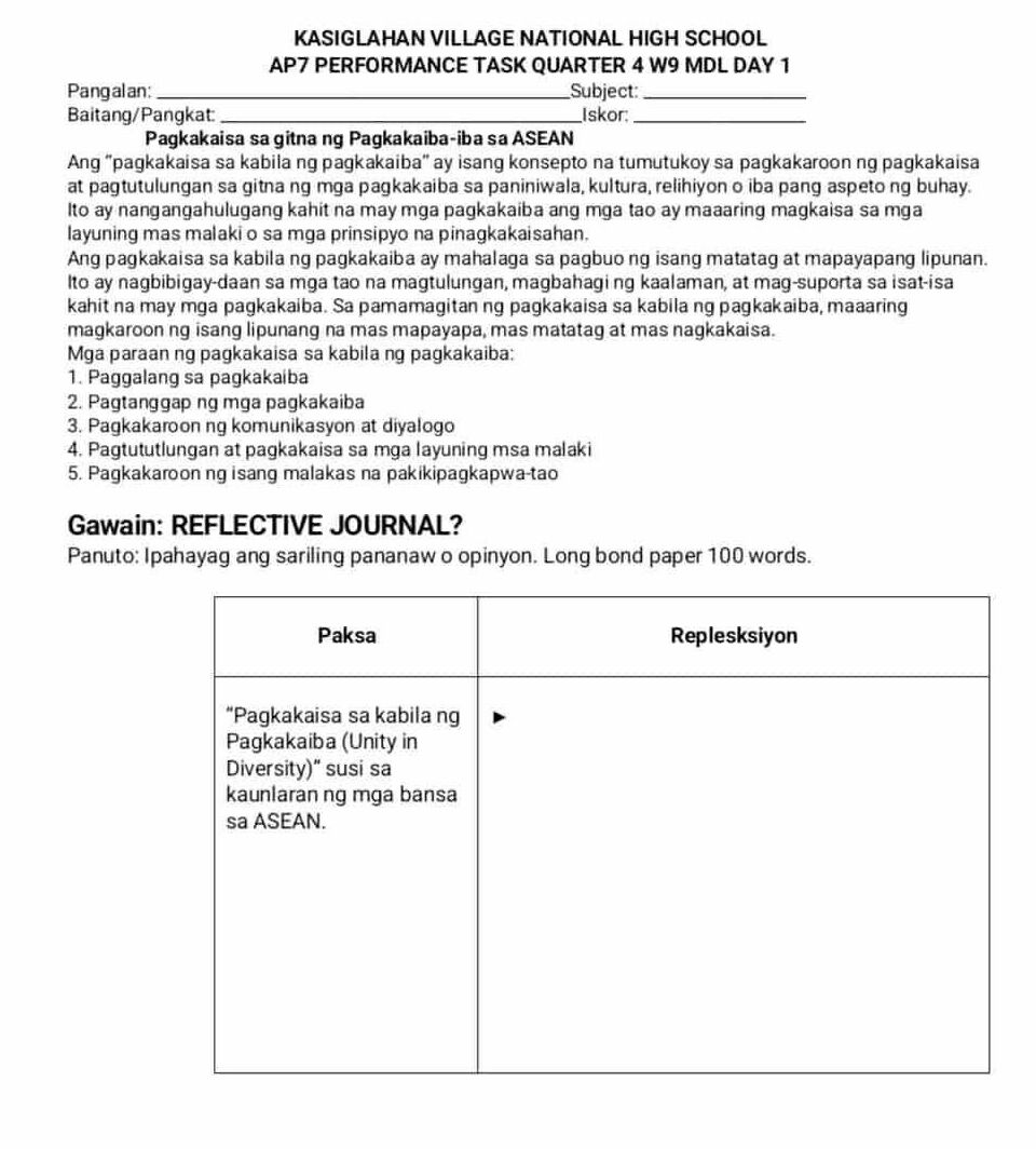 Gawain: REFLECTIVE JOURNAL? Panuto: Ipahayag | StudyX