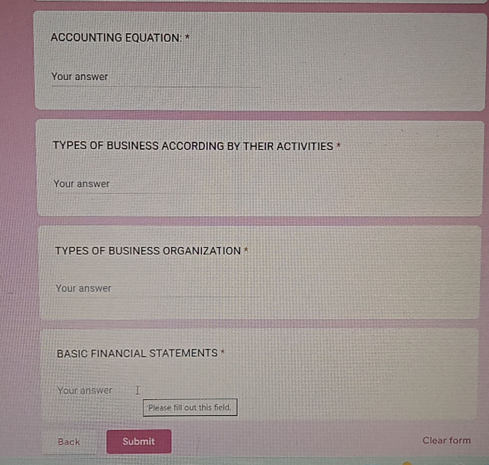 ACCOUNTING EQUATION: * Your answer TYPES OF | StudyX