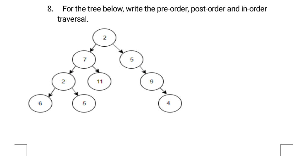 For the tree below, write the pre-order, | StudyX