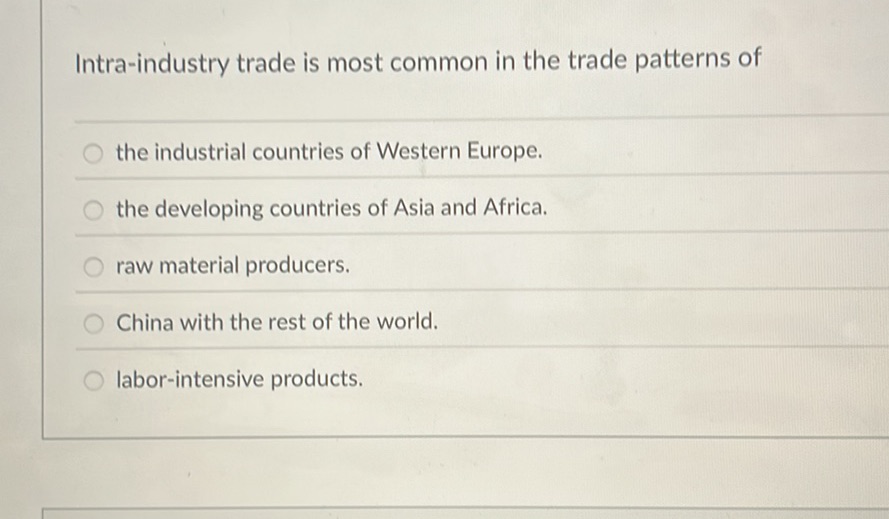 Intra-industry trade is most common in the | StudyX