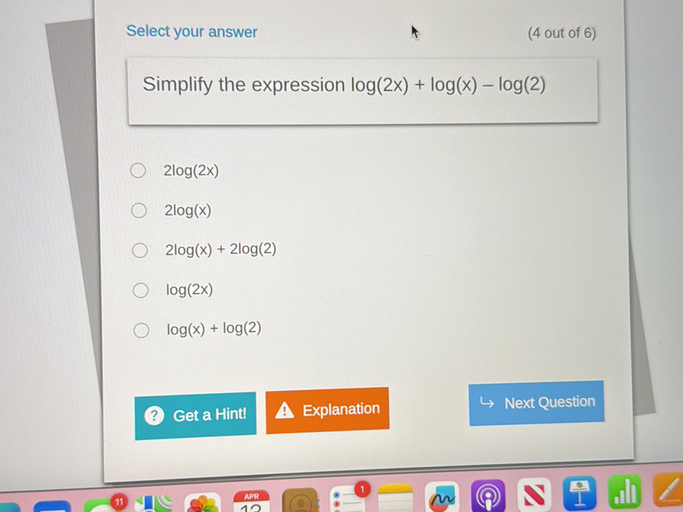 Simplify the expression log(2x) + log(x) - | StudyX