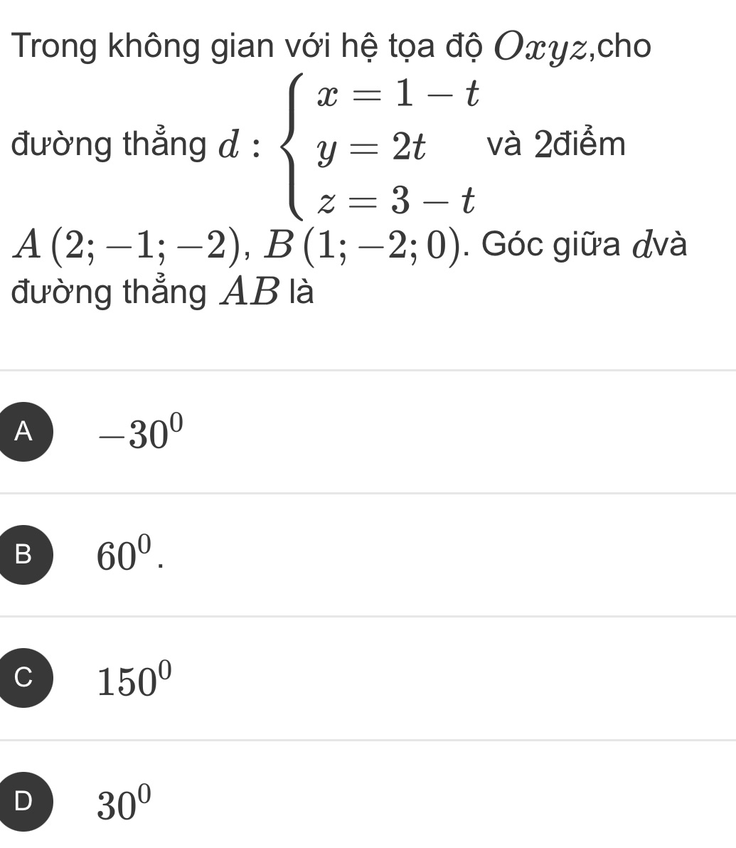 Trong không gian với hệ tọa độ $Oxyz$, cho | StudyX
