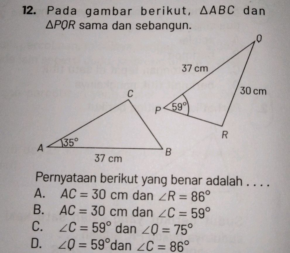 12. Pada gambar berikut, \( ABC\) dan \( | StudyX