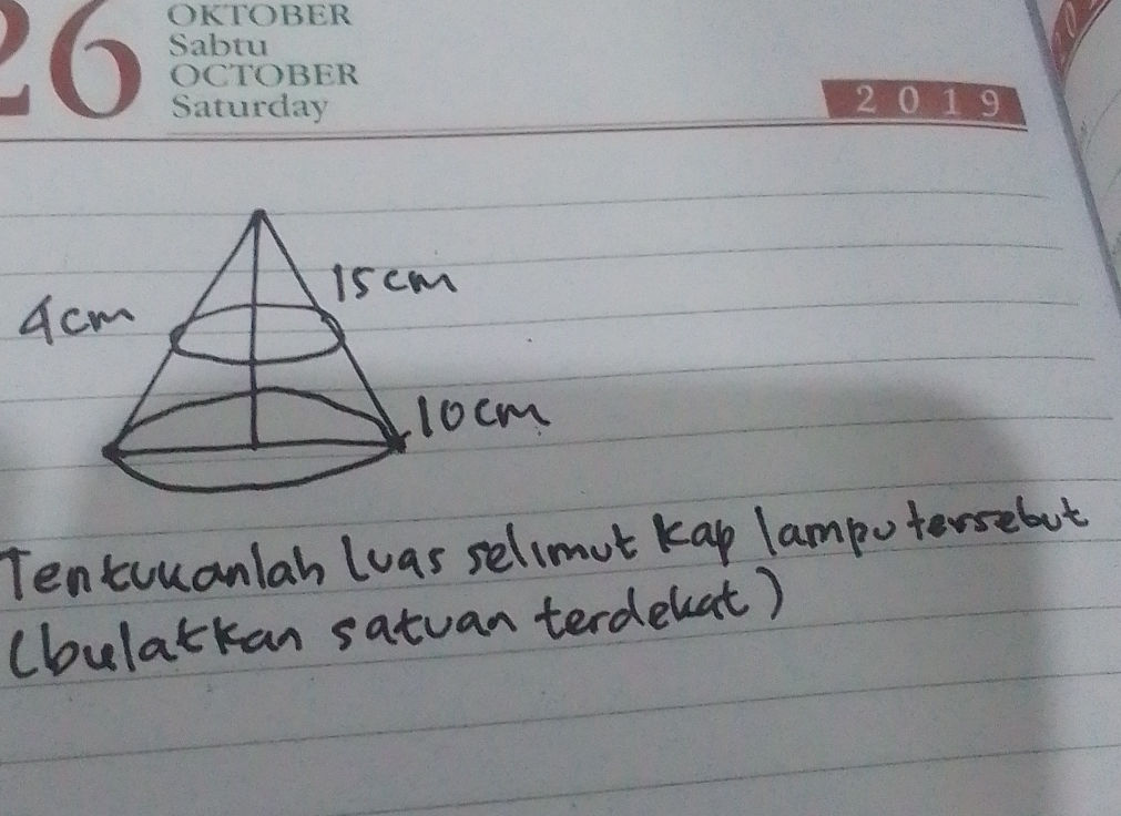 Tentukanlah luas selimut kap lamputersebut | StudyX