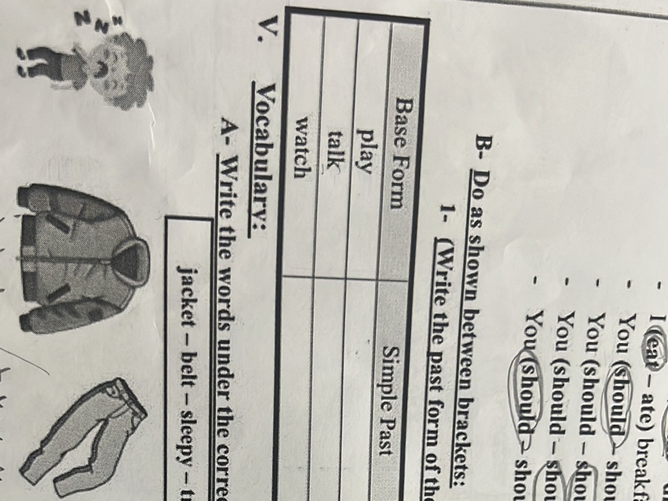 V. Vocabulary: A- Write the words under the | StudyX
