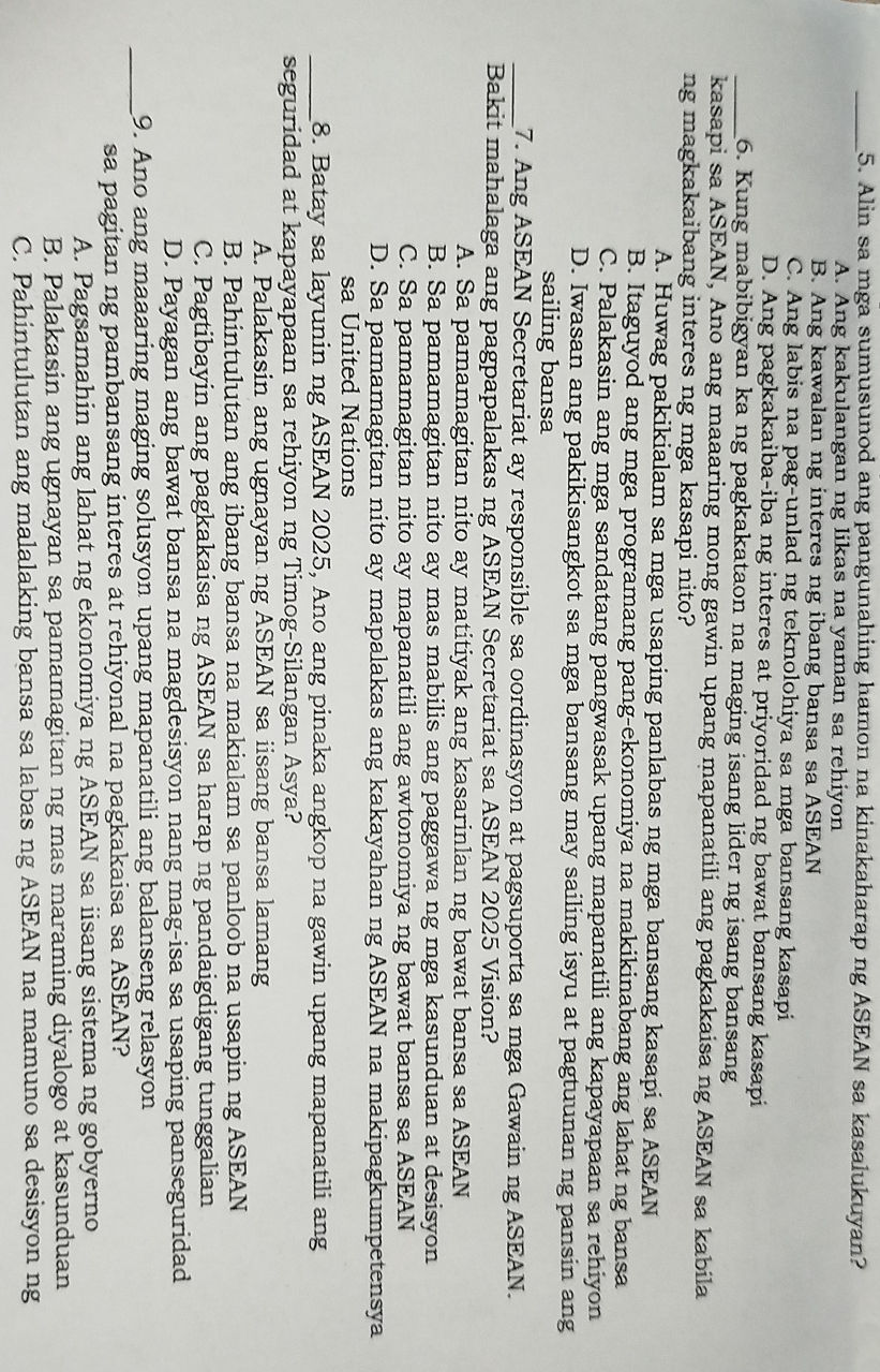 5. Alin sa mga sumusunod ang pangunahing | StudyX