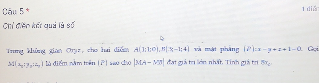 Trong không gian Oxyz, cho hai điểm | StudyX