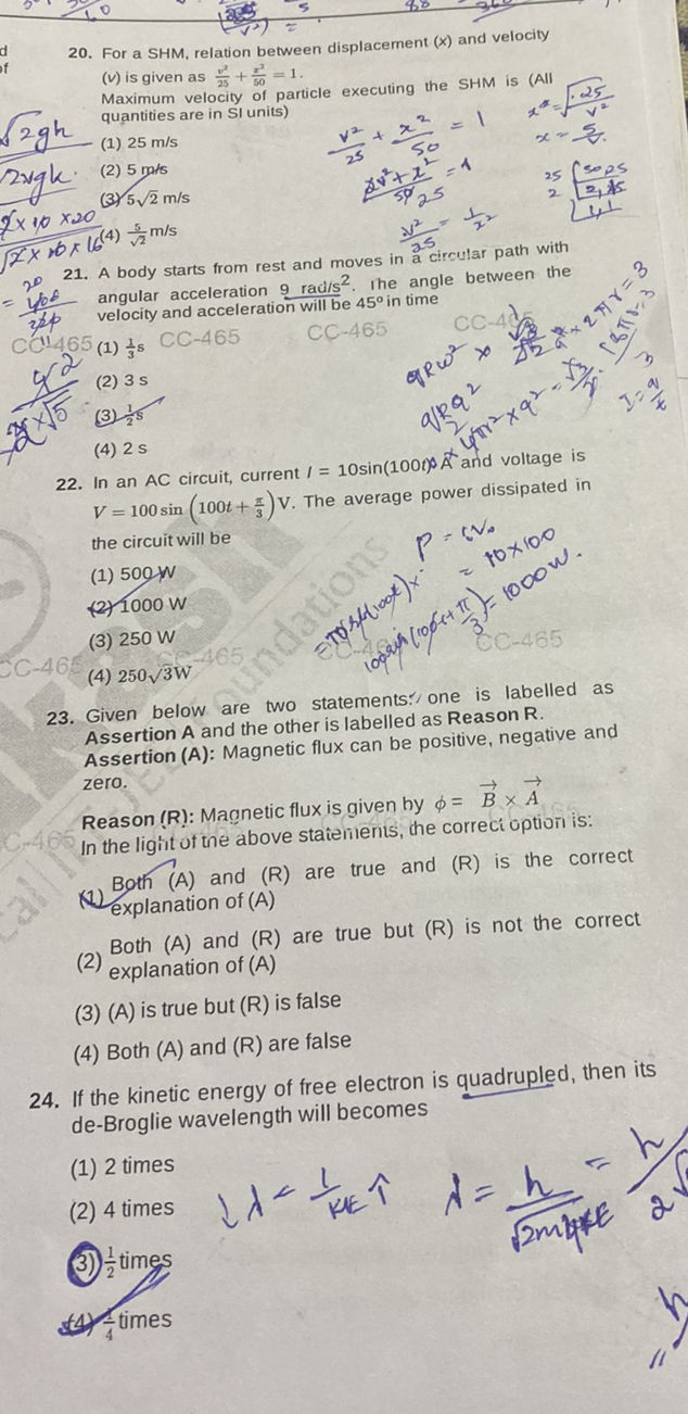 20. For a SHM, relation between displacement | StudyX