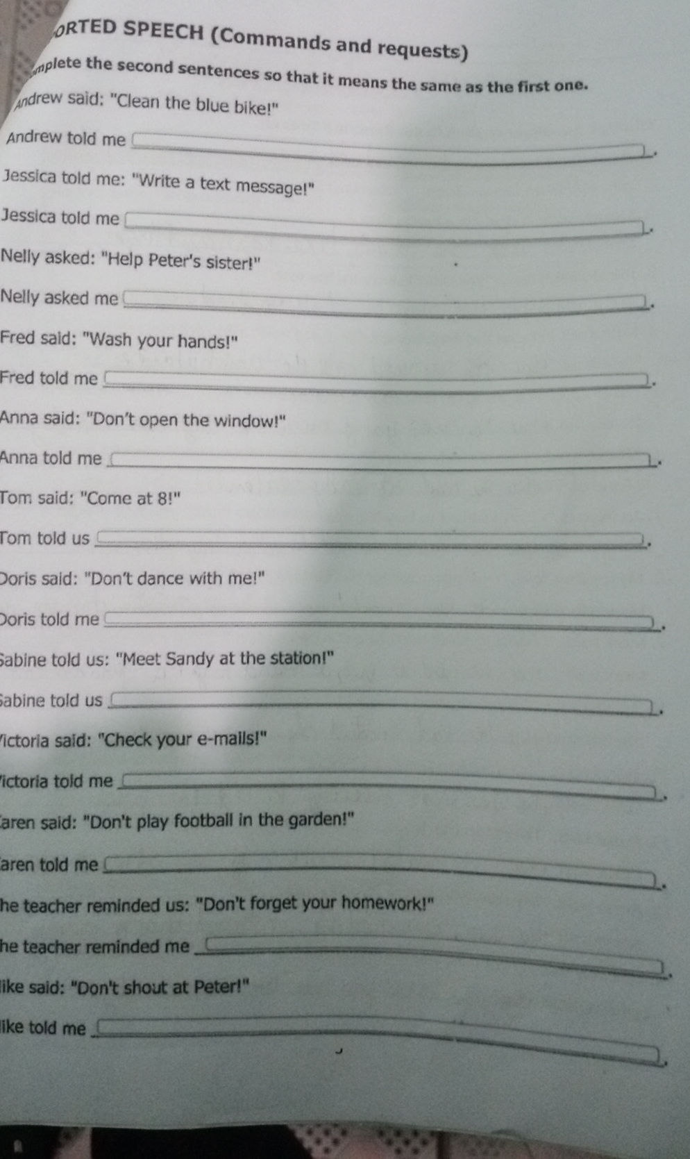 ORTED SPEECH (Commands and requests) | StudyX