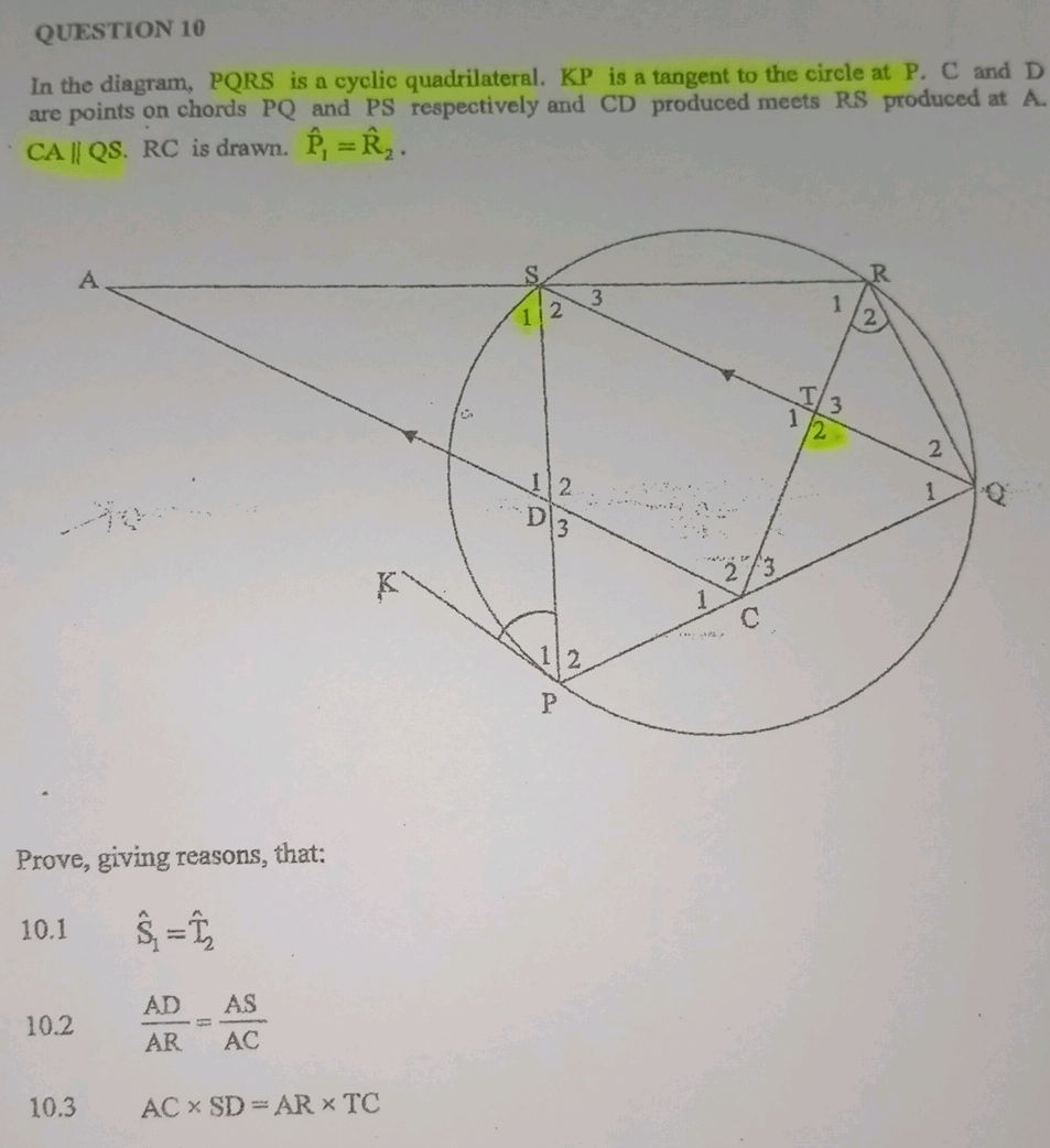 QUESTION 10 In the diagram, PQRS is a | StudyX